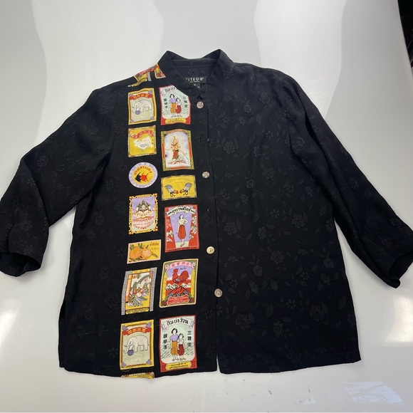 Citron | Tops | Silk Citron Blouse With Mandarin Collar And Old ...
